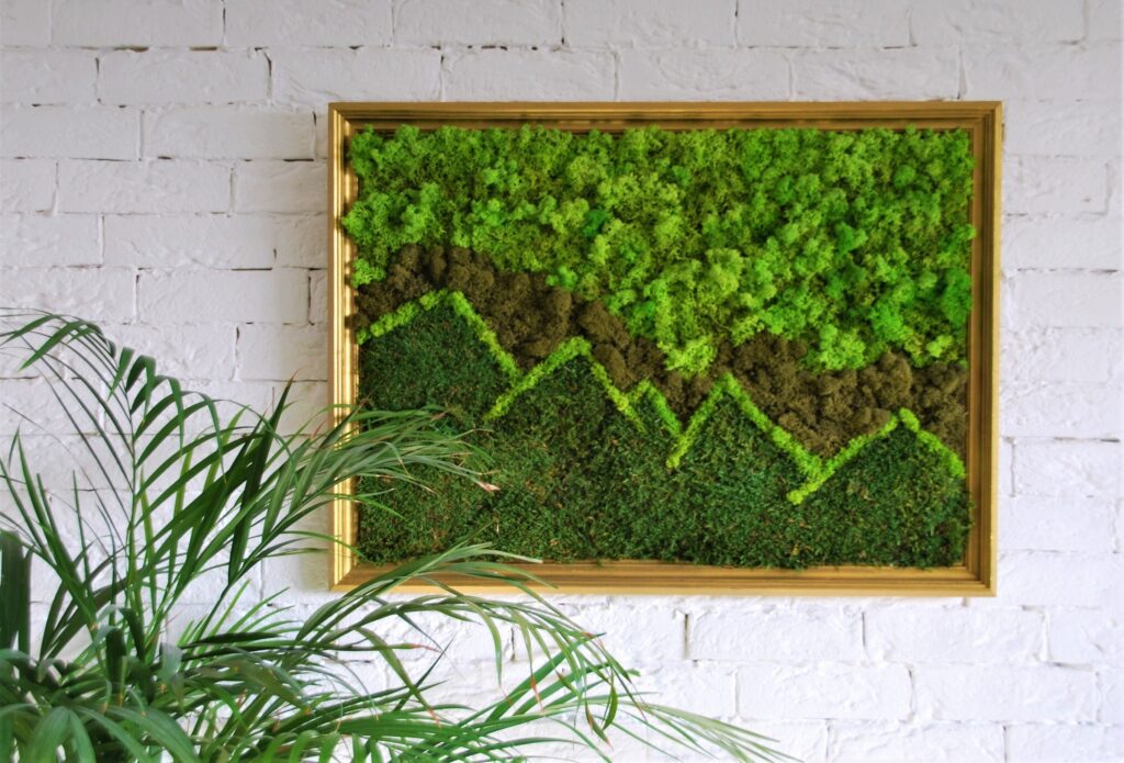 Mountain Moss Wall Art/Living Wall Golden Frame Green Decor Preserved ...